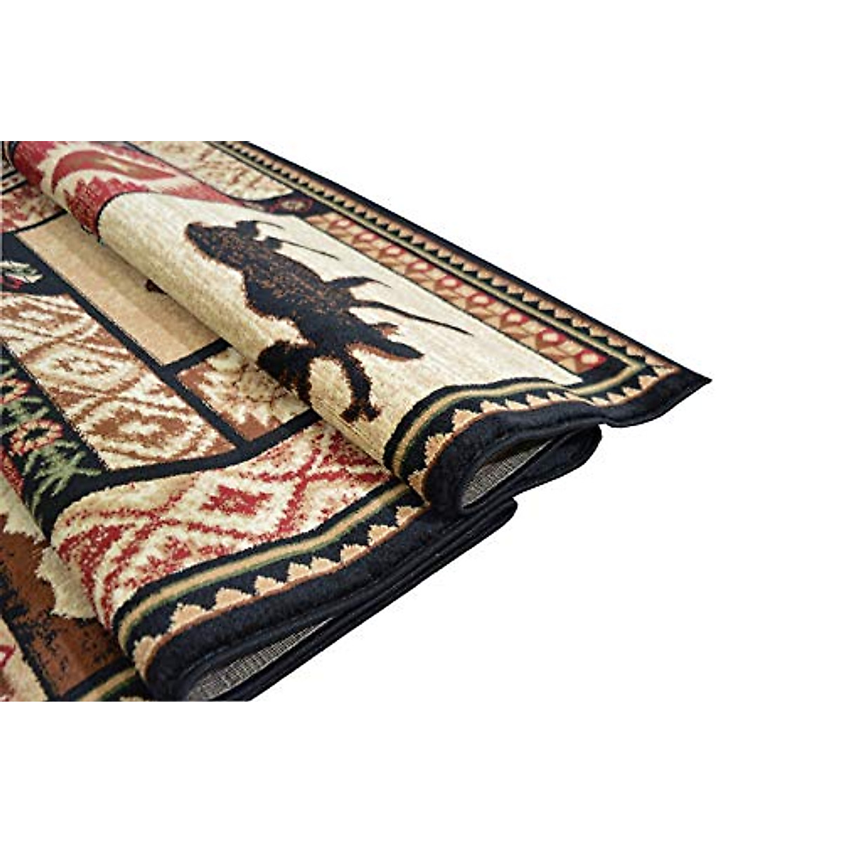 HR Cabin 906 Nature and Animals Area Rug 5'2" x 7'2" Contemporary Geometric Design Fish/Moose/Bear/Lodge