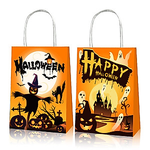 GGSELL 12 PCS Halloween Treat Bags for Kids Trick or Treat Candy Bags, Glow in The Dark Bags with Handles for Halloween Party Favors