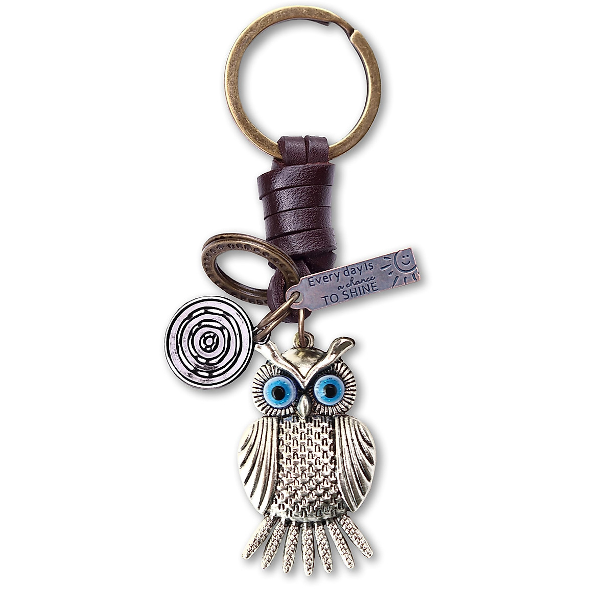 AuPra Silver KeyChain Gift Women & Men Leather KeyRing Home Car Door Keys Holder Girl & Boy Bird Present