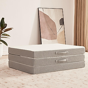 Kingfun Memory Foam Folding Mattress,Gel-Infused Foldable Floor Mattress, Breathable Tri-fold Mattress Topper with Bamboo Cover, Soft Folding Foldable Portable Floor Guest Bed (4in, Twin XL)