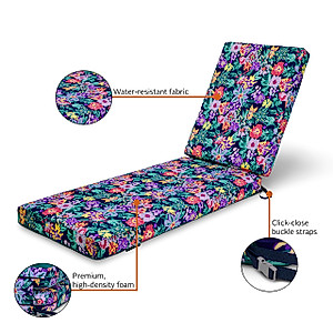 Classic Accessories for Vera Bradley Water-Resistant Patio Chaise Lounge Cushion, 26 x 48 x 32 x 3 Inch, Happy Blooms