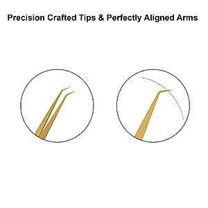 14cm Metaleks Lash Tweezers Japanese Steel Lash Extension Tweezers 45 Degree Angular Tip. (Golden Titanium Coated.)