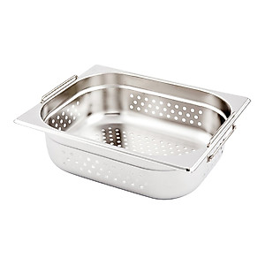 Restaurantware Perforated Steam Table Pan - Half Size - 4" Deep - Collapsible Handles - Anti Jam - Commercial Grade Stainless Steel - 1ct Box - Met Lux