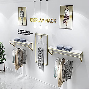 Ethemiable Clothing Store Modern Clothing Display Stands,Wall-Mounted Garment Rack with Wood,Storage Shoe Bag Metal Shelf,Organization Hanging Towel Rack（Gold, 39" L）