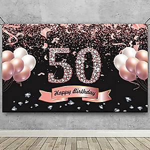 Trgowaul 50th Birthday Decorations for Women - Rose Gold Happy 50th Birthday Banner Backdrop 5.9 X 3.6 Fts Photography Background 50th Birthday Party Suppiles Gifts for Women