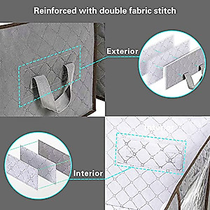 6 Pack Clothes Storage Bags Organizers- Durable, Foldable Clothing Storage Bags with Zipper and Sturdy Handles- 90L Large Storage Bags for Clothes, Pillows, and More- Blanket Storage Bags- Gray