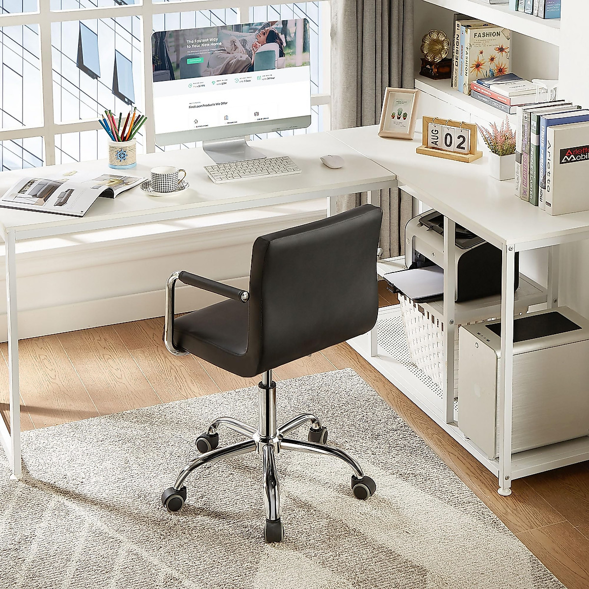 VECELO Rolling Work Chair for Home Office Desk Adjustable Height with Wheels for Study/Task 360°Swivel, Mid Back, Set of 1, Black