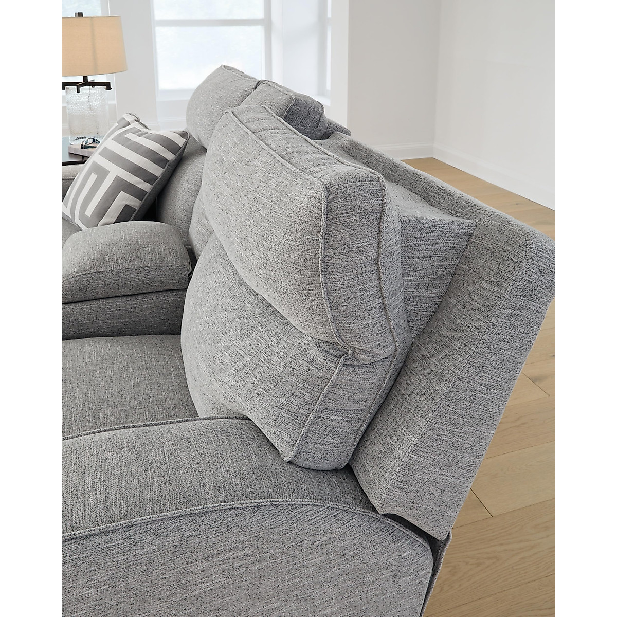 Signature Design by Ashley Biscoe Casual UV Resistant Power Reclining Loveseat with Console, Adjustable Headrest and USB Ports, Light Gray