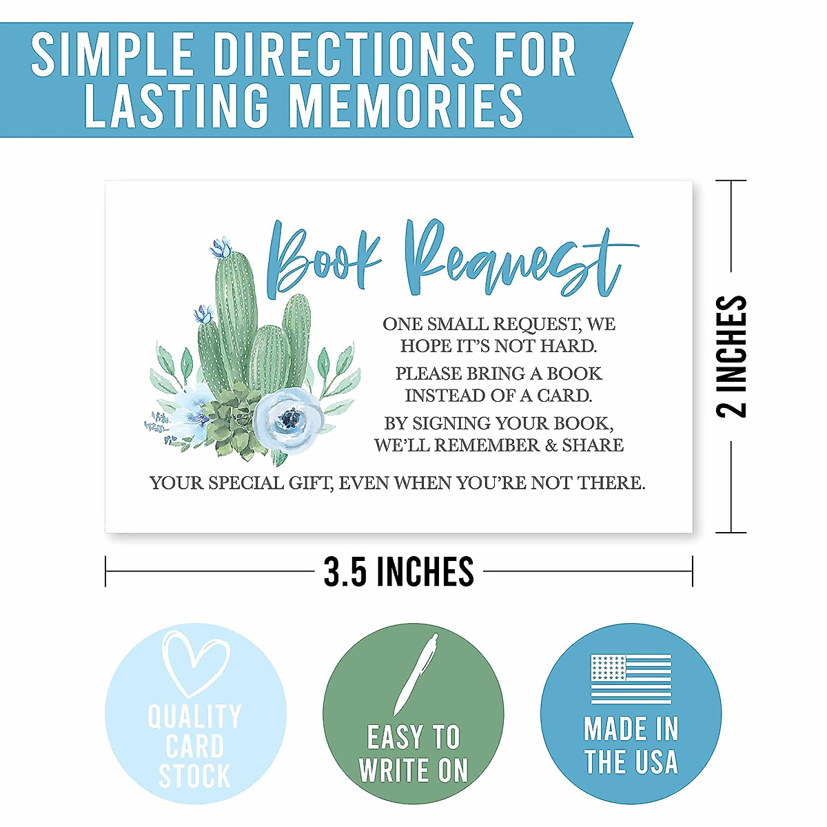 25 Blue Cactus Baby Shower Invitations, 25 Books For Baby Shower Request Cards, Sprinkle Invite Boy, Bring A Book Instead Of A Card, Baby Shower Invitation Inserts Baby Shower Guest Book Alternative