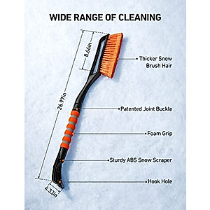 AstroAI 2 Pack 27" Snow Brush and Detachable Deluxe Ice Scraper with Ergonomic Foam Grip for Cars (Heavy Duty ABS, PVC Brush)