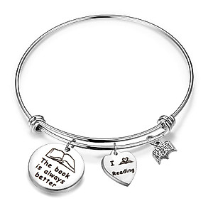 Book Lover Bracelet Literary Jewelry The Book Is Always Better I Love Reading Charm Bangle Writers Author Student Librarian Gift (book lover bracelet)