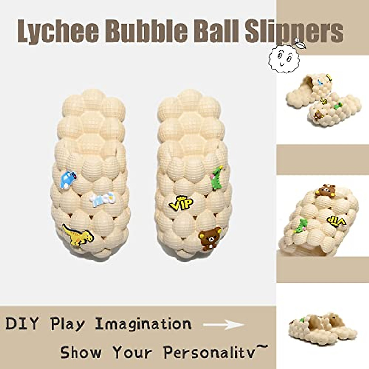 Bubble Slides for Kids, Boys Girls Cloud Slides，Non-Slip Open Toe Breathable Pool Slippers, Comfy Cushioned Thick Sole House Slippers Bedroom Shower Slippers