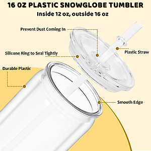 Maucircol 16 Oz Acrylic Snowglobe Tumbler, 25 Pack Pre-Drilled Double Wall Plastic Clear Cup for Glitter Snow Globe Diy, Double Wall Plastic Snowglobe Cup with Clear Lid