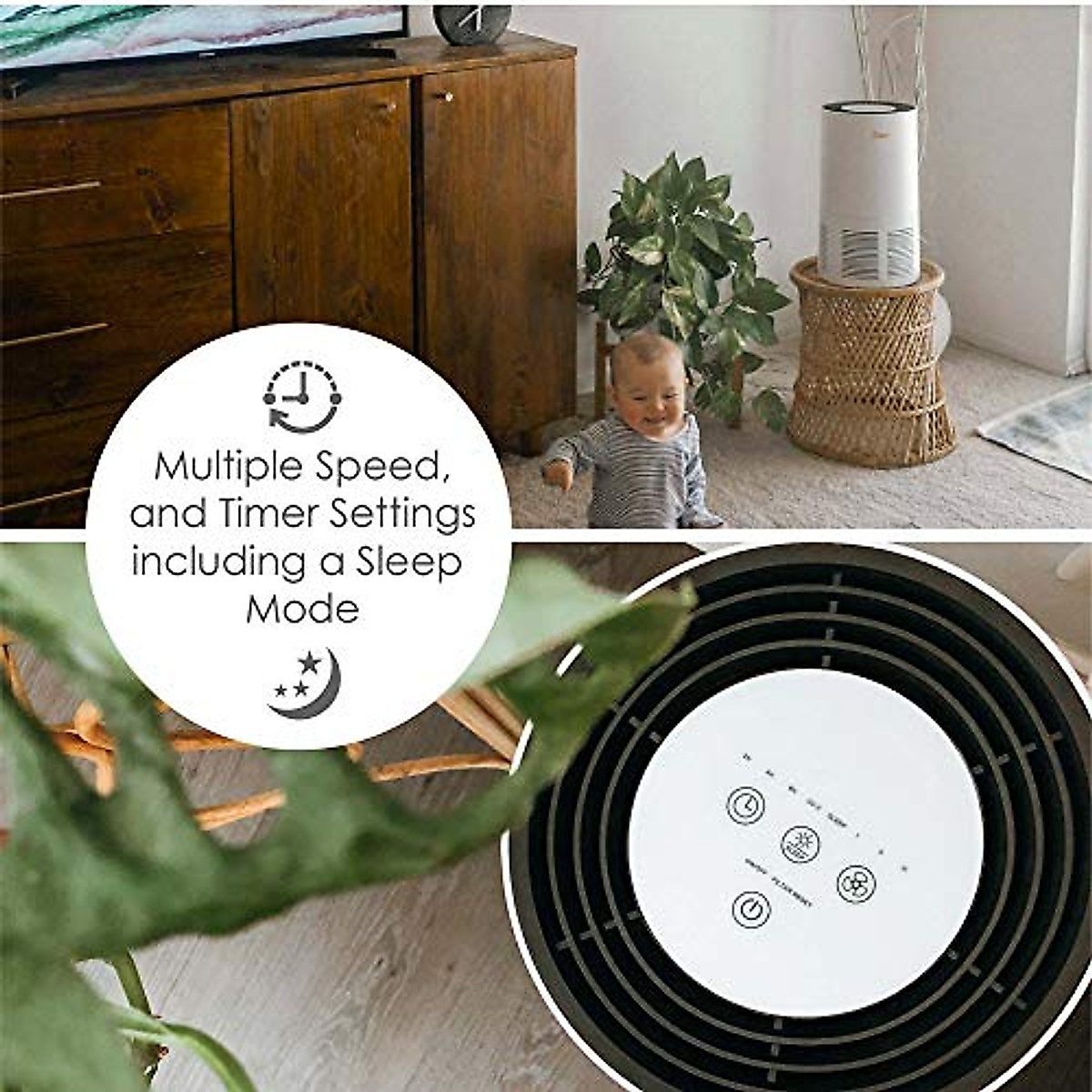 Crane Air Purifier with True HEPA Filter, Germicidal UV Light, 300 Sq Feet Coverage, Timer Function, Sleep Mode, Washable Particle Filter, EE-5068