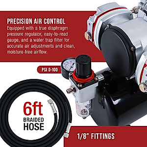 Master Airbrush TC-848 Air Compressor - 1/3 HP, 4-Cylinder, 4L Air Tank, 78L/Min Flow, Multi-Airbrush & Spray Gun Support, Diaphragm Regulator, Portable Handle - Ideal for Artists & All Skill Levels!