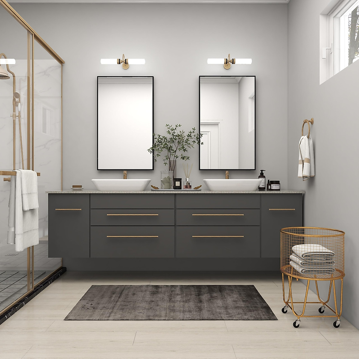 CosmoLiving by Cosmopolitan Metal Deep Set Rolling Mesh Laundry Basket Storage Cart - Black, Gold, White - 17 x 17 x 25 Gold