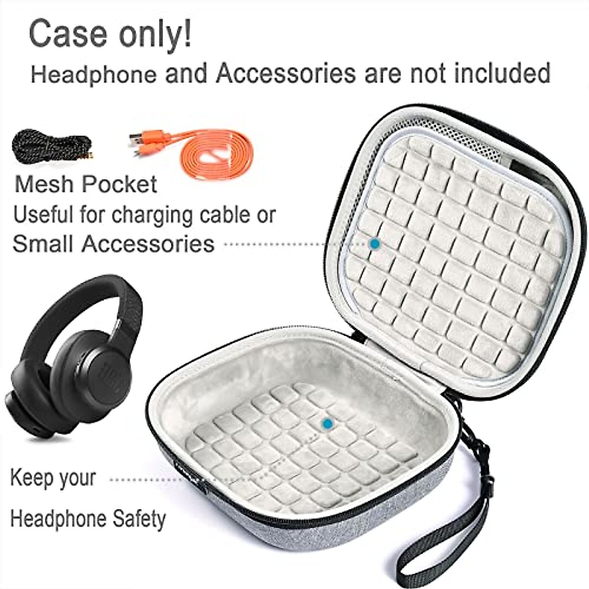RAIACE Hard Storage Case Compatible with JBL Tune 710BT/ JBL Live 650BTNC Bluetooth Headphone. (Case Only)-Gray(Gray Lining)