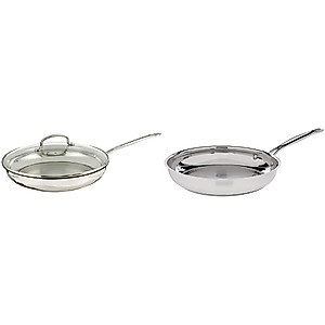 Cuisinart 722-30G Chef's Classic 12-Inch Skillet with Glass Cover & 722-24 10-Inch Chef's-Classic-Stainless-Cookware-Collection, Open Skillet