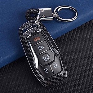 Getfarway 4/5-Button Key Carbon Fiber Hard Smart Key Cover Fob Case Keyless Compatible with Ford Fusion Mustang Edge F150 F250 Explorer Mondeo Lincoln Key Fob Shell Smart Key Fob Cover