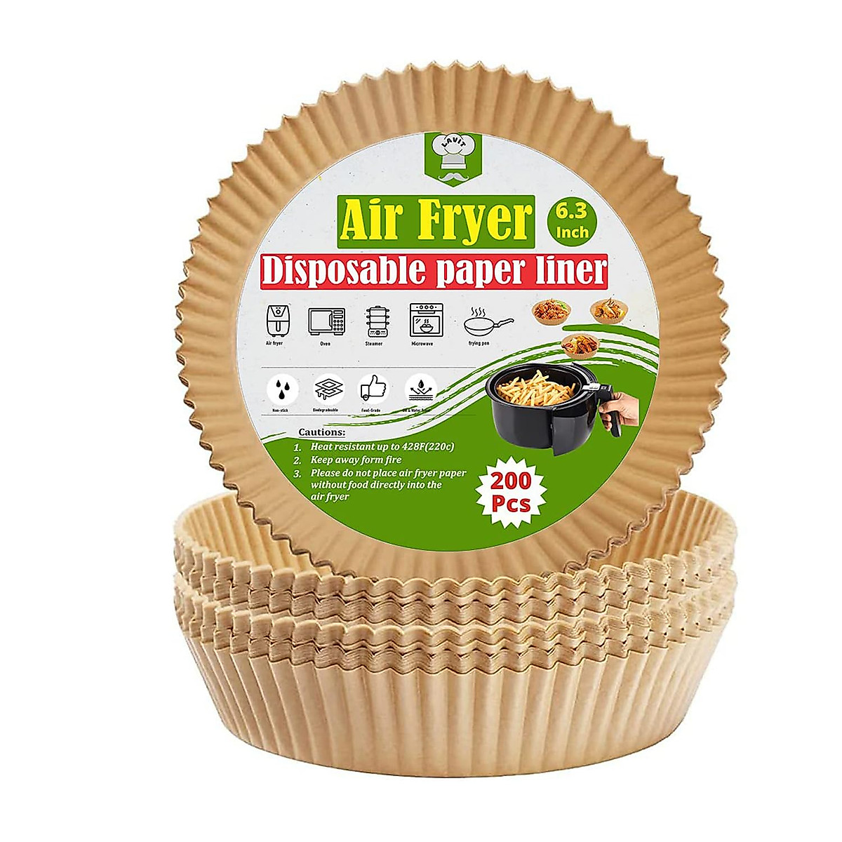 Lavit 200 PCS(6.3 Inches) Air Fryer Disposable Paper Liners - Baking Paper Liner for Air Fryer.Round Non Stick Parchment Paper for Baking and Microwave -Food Grade Oil Proof and Waterproof Air Fryer.