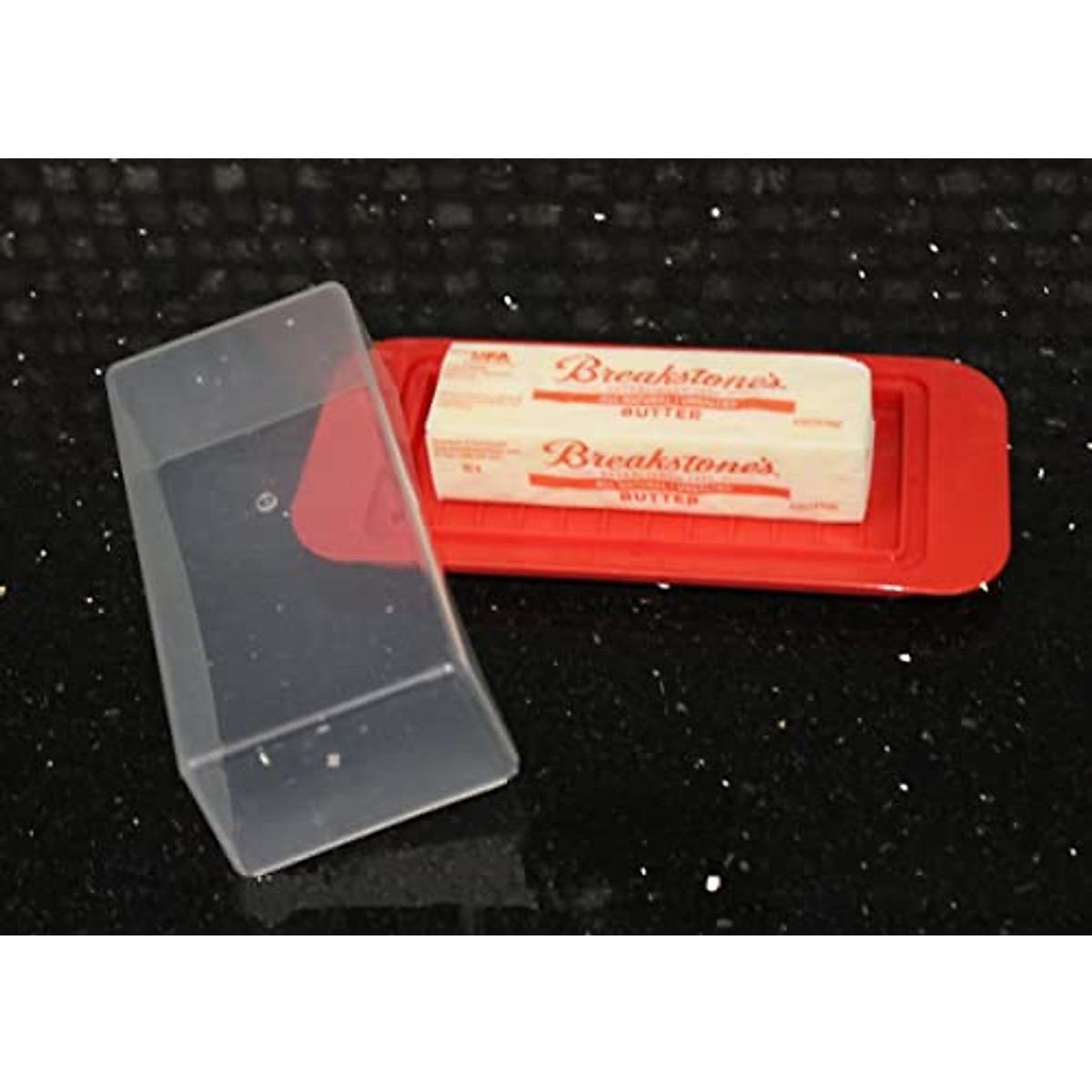 Butter Dish With Cover and Handles Fits Both Elgin East Coast and West Coast Bars of Butter (Red)