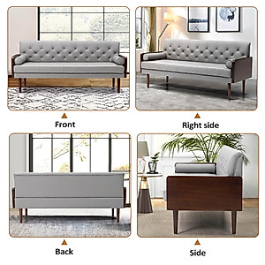 PATIOHIT Faux Leather Couch Modern 72" Sofa Couch with 2 Bolster Pillows Mid Century Modern Upholstered Loveseat Sofa Couch for Living Room Apartment Office (Grey)