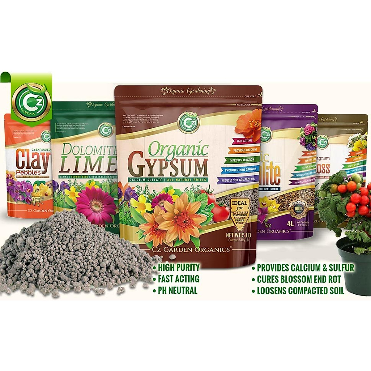 Organic Gypsum - Made in USA - Calcium Sulfate Dihydrate Granules - Garden Soil Amendment Fertilizer for Lawns, Plants, Calcium & Sulfur Additive. Cures Blossom End Rot in Tomatoes & Peppers