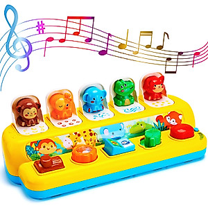 Interactive Pop up Animal Toys with Music & Light, Montessori Cause and Effect Toys for 1 Year Old Boy Girl Early Learning Musical Baby Toys 9-12-18 Months STEM Toddler Toys Age 1-2 Gift for Infant