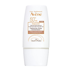 Eau Thermale Avène Solarie UV Mineral Multi-Defense Tinted Sunscreen Fluid, Clean Formula Sunscreen for Sensitive Skin, Reef Friendly, Natural Tint, Non-Whitening, Antioxidant Protection, 1.7 fl.oz.