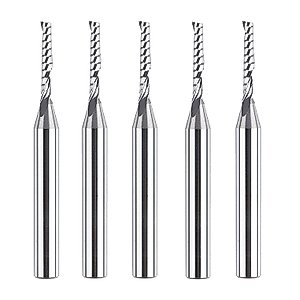 SpeTool 5PCS O Flute Spiral Upcut Router Bit Set 1/4 Inch Shank with 1/8 Inch Cutting Diameter, Carbide Singe Flute Aluminum Cutting End Mill for CNC Router