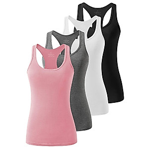 Femdouce Racerback Workout Tank top for Women Activewear Running top Yoga 4 Pack Black/White/Grey/Pink L