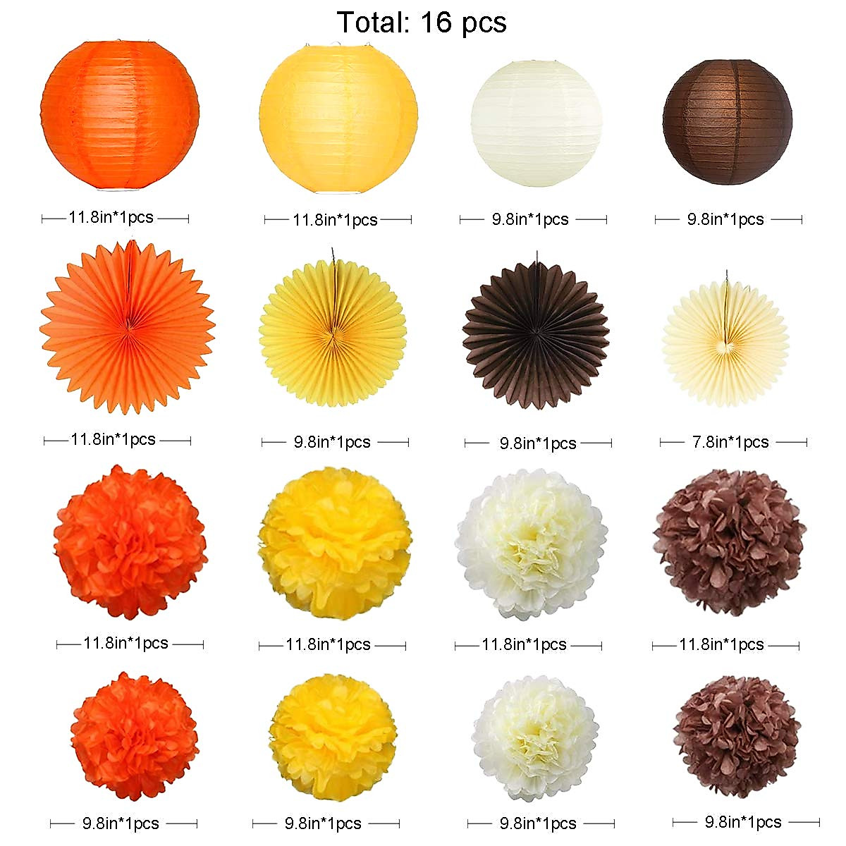 Fall Party Decorations Kit Yellow Orange Brown Paper Hanging Fans Lantern Flowers Pom Pom with 3D Butterfly Autumn Leaves Garland for Wedding Bridal Shower Birthday Harvest Thanksgiving Party Supplies