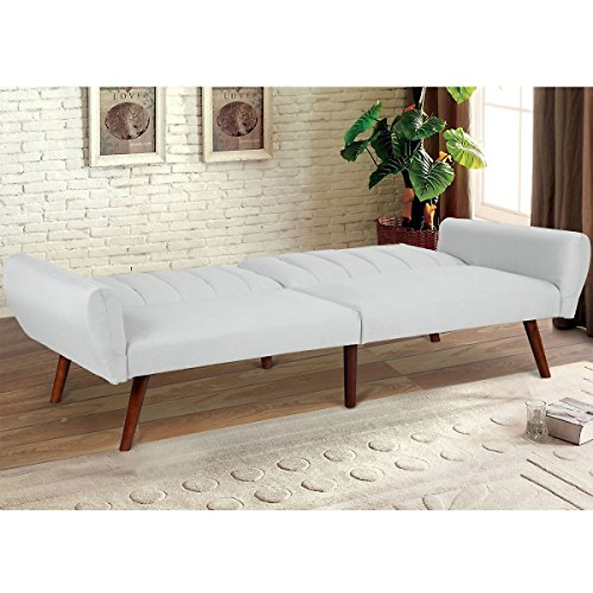 Giantex Futon Sofa Bed Folding Couch Convertible Mattress Premium Linen Upholstery and Wooden Legs (Gray)