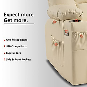 MCombo Manual Swivel Glider Rocker Recliner Chair with Massage and Heat for Nursery, USB Ports, 2 Side Pockets and Cup Holders, Durable Faux Leather 8036 (Cream White)