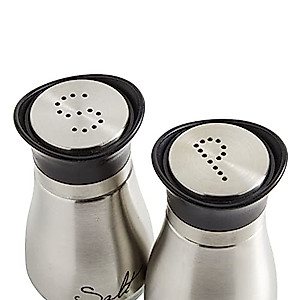 Juvale Stainless Steel Salt and Pepper Shakers Set with Holder, Refillable, Clear Glass Bottoms, Screw-Off Perforated "S" and "P" Caps for Kitchen Table Decor (4oz)