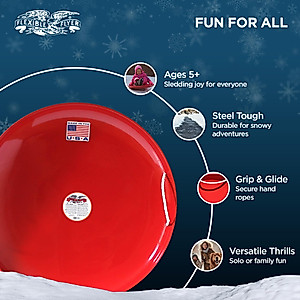 Flexible Flyer Steel Saucer Round Metal Kids Snow Sled Toy with Nylon Rope Handles for Adults and Children Ages 5 Years and Up, Red