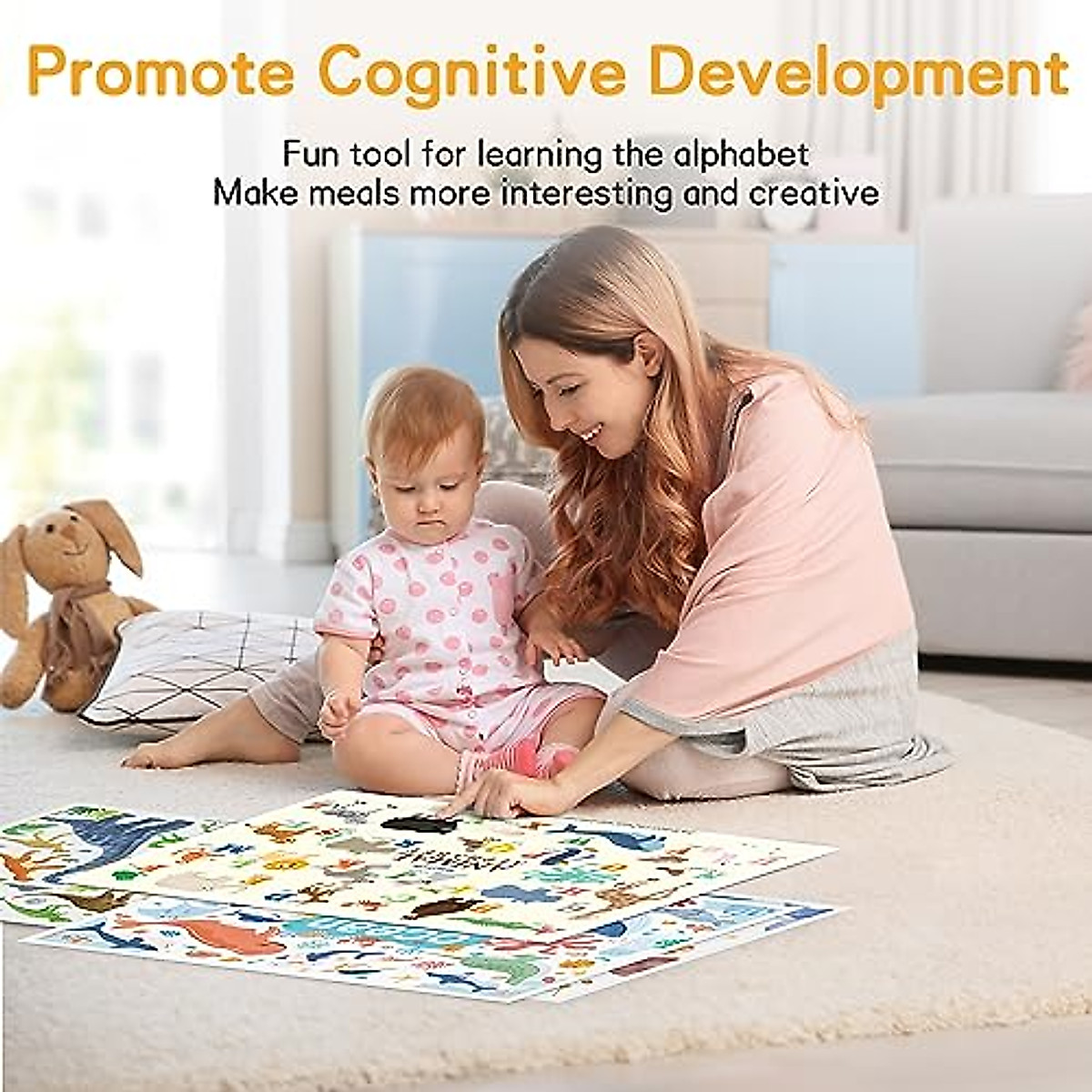 Disposable Placemats for Baby, Maliton Kids Placemats for Dining Table, Restaurants, Travel, 12" x 18" Baby Place Mats with 4 Designs, 28 Pack Waterproof Stick-On Mats for Toddler(Individual Package)