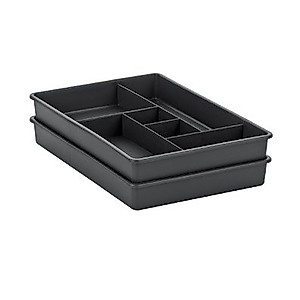 Madesmart Set of 2 Plastic 6-Compartment Drawer Organizer Gadget Trays, Multipurpose Storage Bins for Drawers, Granite