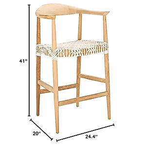 Safavieh Home Collection Bandelier Natural Teak and White Leather Counter Stool
