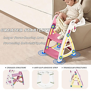 Potty Training Seat & Toddler Step Stool, Ultimate Stability Toddler Toilet Seat, Adjustable Step & Seat Height Potty Seats for Toddlers Girls(Pink)