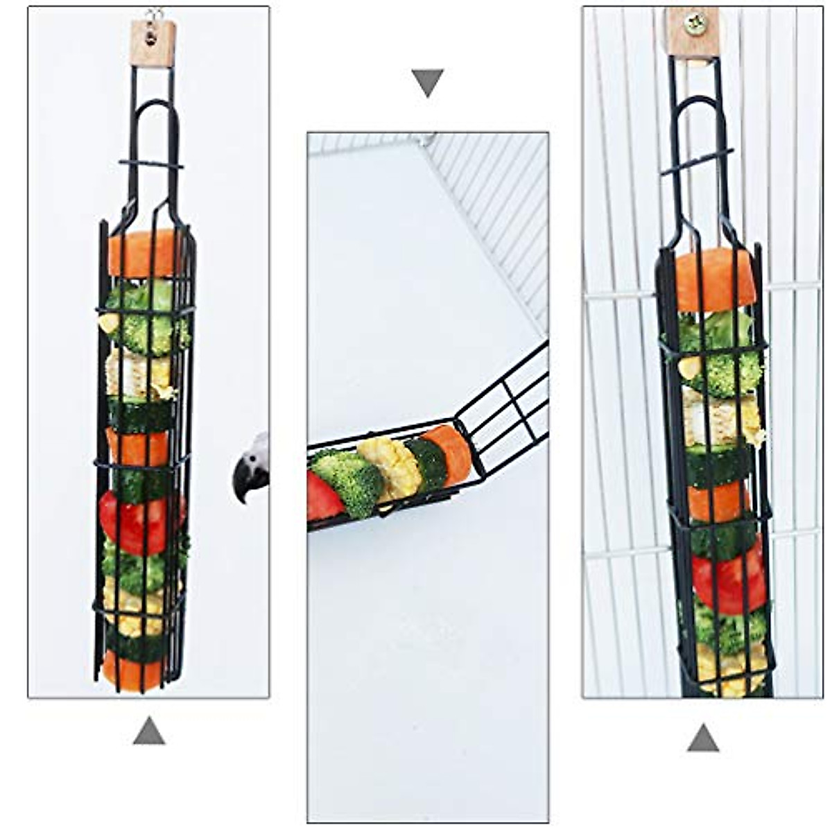POPETPOP Stainless Steel Birds Fruit Vegetable Holder Parrot Feeder Foraging Toy Hanging Basket Fruit Fork Bird Treat Skewer Cage Accessories for Cockatiels Samll Animals