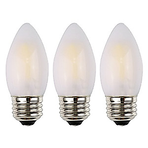 C35 LED Candelabra Bulb, 2W Dimmable, 25W Incandescent Equivalent, High CRI Warm White Light, Frosted Glass Housing, E26 Medium Base, Torpedo Tip, 3 Pack