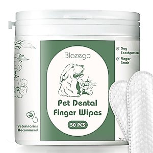 Dental Wipes for Dogs Teeth, Dog Teeth Cleaning Wipes, Dog Dental Care Wipes, Pet Dental Finger Wipes, Dog Toothpaste and brush, Cat Toothbrush, Reduce Plaque and Tartar, Freshen Breath,50 Counts