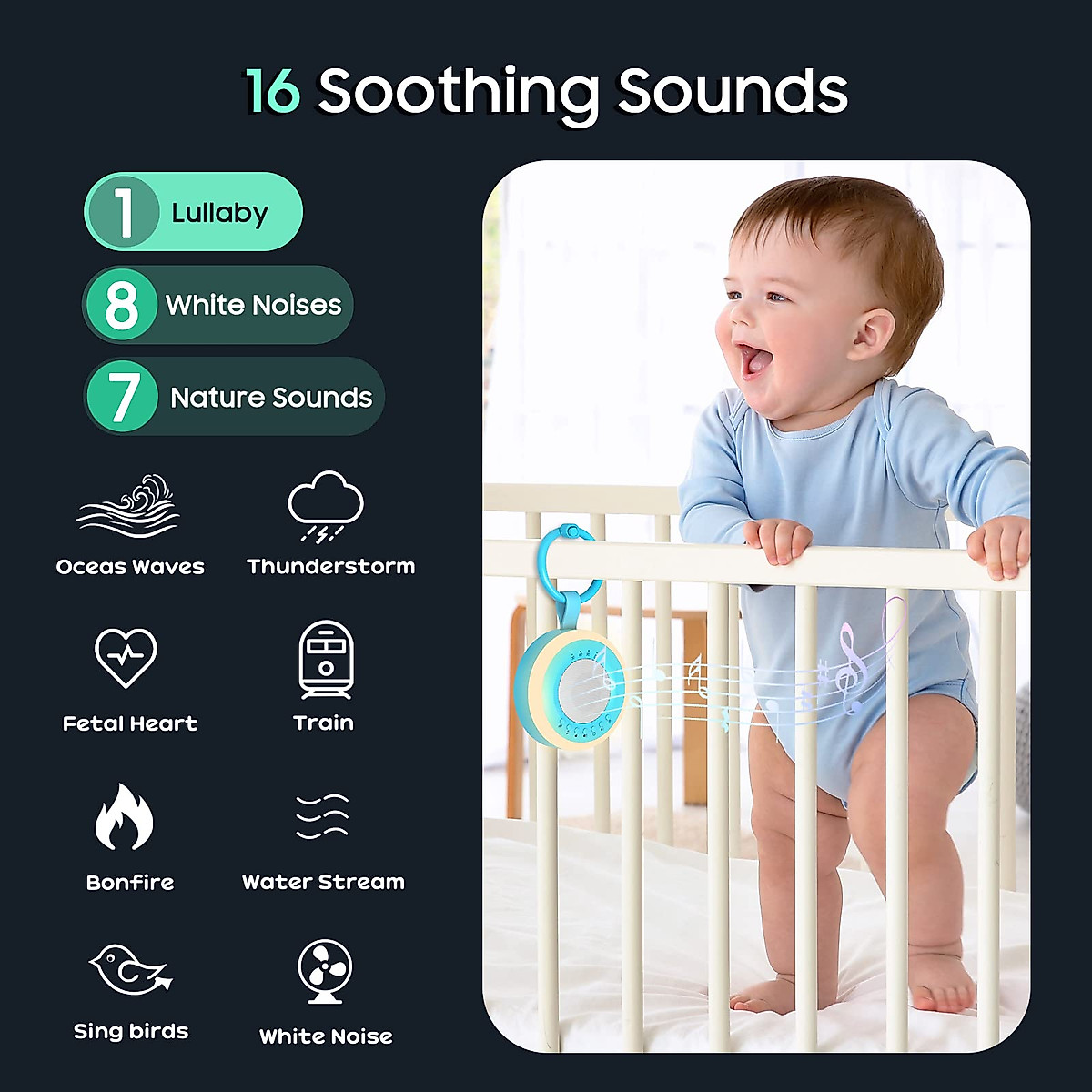 Portable Sound Machine for Baby Sleeping, Travel White Noise Machine with Night Light