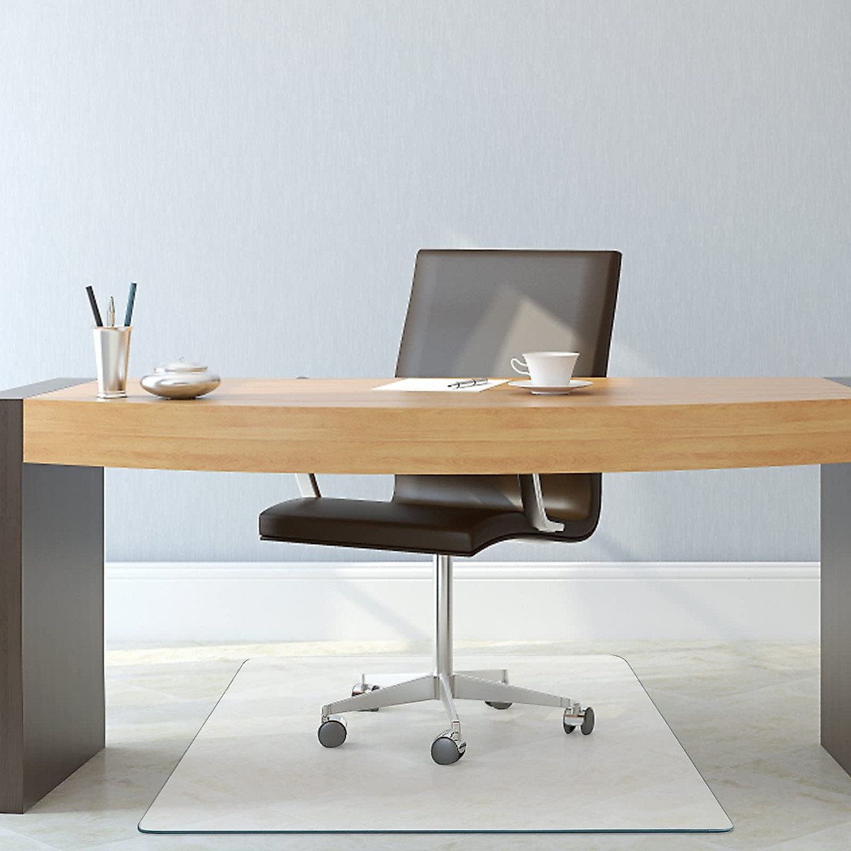 FARUIFETT Tempered Glass Chair Mat, 1/4" Thick 36" x 46" Office Chair Mat for Carpet Hardwood Floor, Heavy Duty Hard Chair Mat, Effortless Rolling, Easy Clean, Not Prone to Scratch