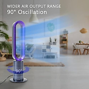 HealSmart 32-inch Space Heater Bladeless Tower Fan, Heater & Fan Combo, 9H Timer 10 Speeds with Remote Control, Air Circulator Fan for Home Air Conditioner, Purple