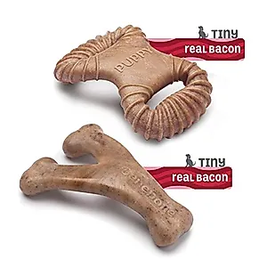 Benebone Puppy 2-Pack Dental Chew/Wishbone Dog Chew Toys, Made in USA, Real Bacon Flavor