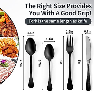 HAPPY KIT High Carbon Steak Knives with Black Silverware Set for 4, Stainless Steel Spoons and Forks Set Black Dish Utensil Set for Home and Restaurant, Forks and Spoons Silverware Set of 24
