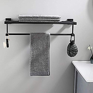 ZJYWMM Fast Drying Adhesion Easy to fit Bath Towel Easy tSpace Aluminum Black Paint Double-Layer Multi-bar with Storage Platform Multifunctional Hotel Kitchen Wall-Mounted Towel Rack-Leng