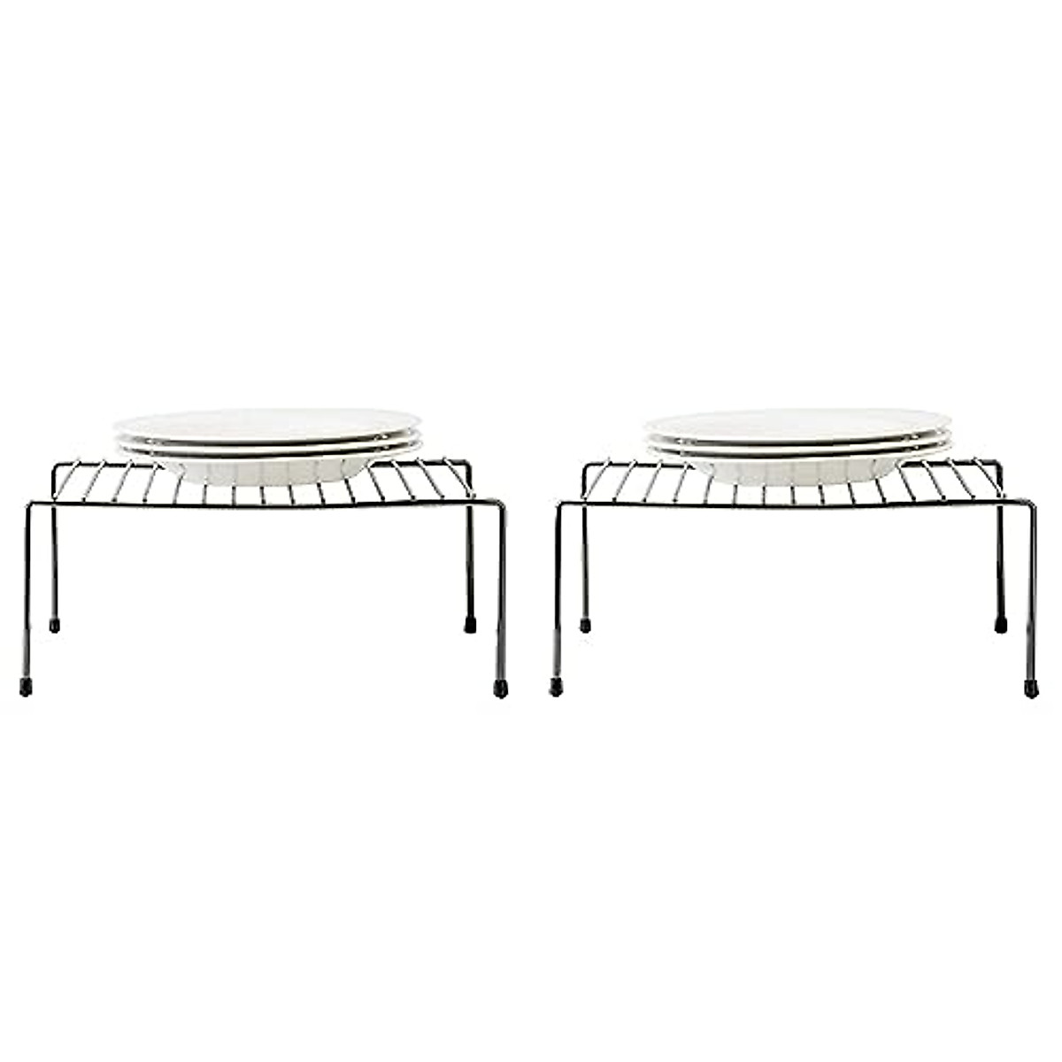 Kitchen Details Helper Shelf Organizer | Free Standing | Cabinet & Countertop Organizer | Dishes | Cups | Bowls | Medium | Onyx (Pack of 2)